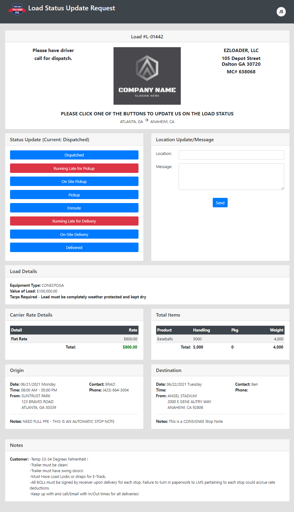Load Status Automation - Load Status Update Request - Knowledge Base
